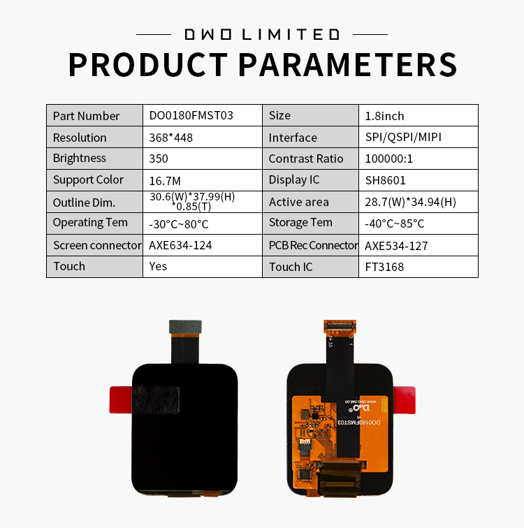DO0180FMST03 AMOLED screen 1.78 1.8inch 368*448 SPI QSPI MIPI LCD ...
